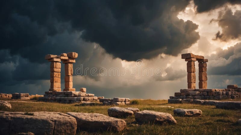 Ancient Ruins Under a Dramatic Stormy Sky. Stock Image - Image of ...