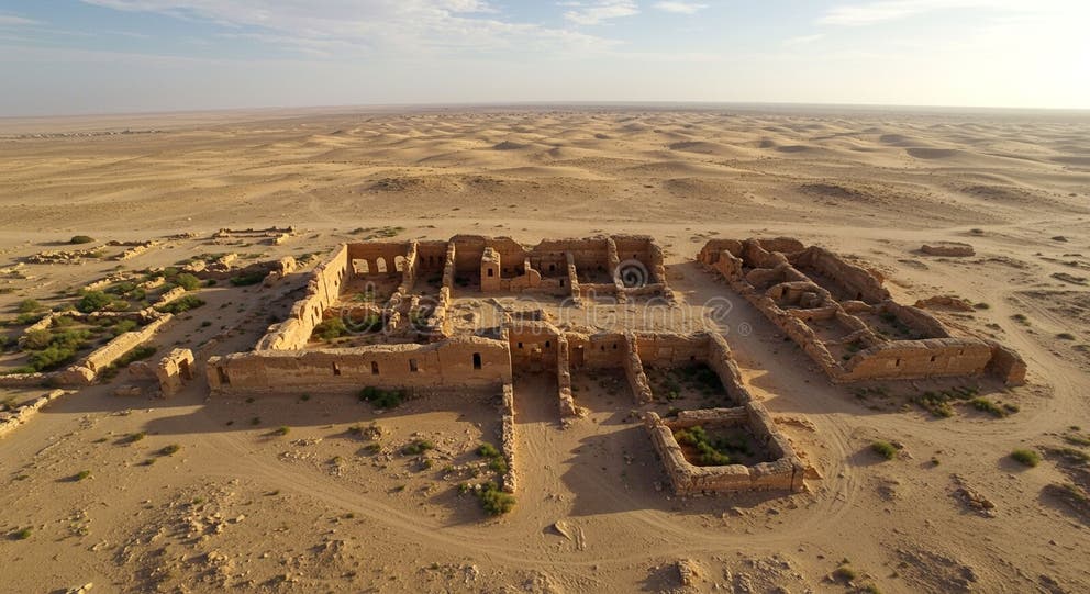 Ancient Ruins in a Vast Desert Landscape, Possibly in the Middle East ...