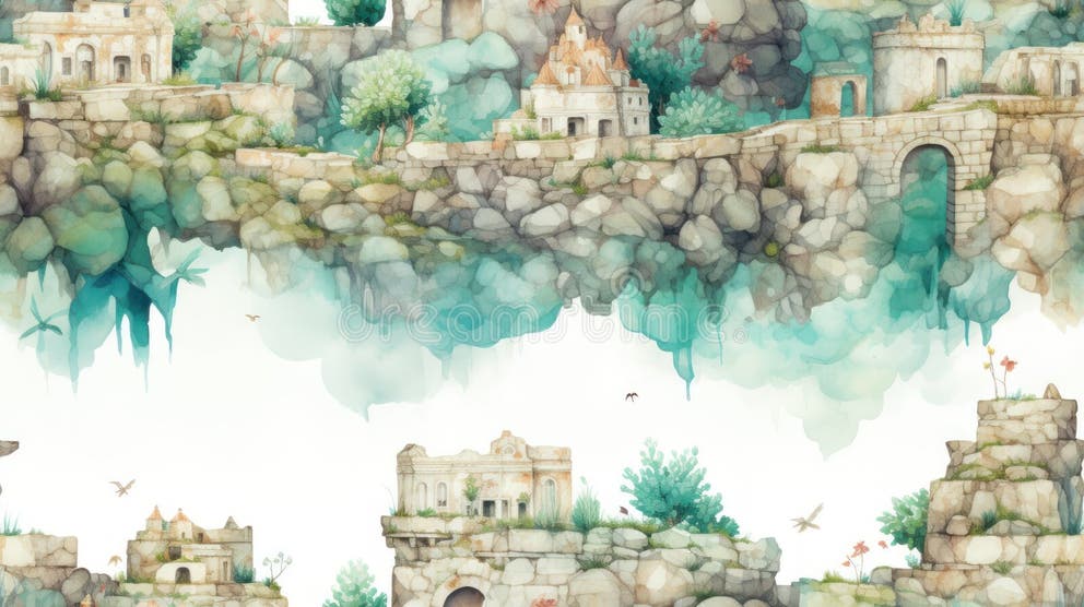 Ancient Ruins Watercolor Seamless Pattern AI Generated Stock ...