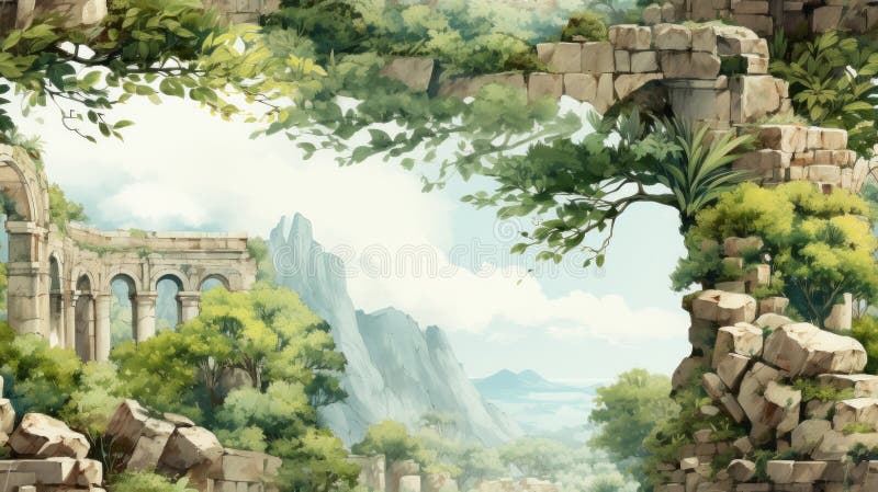 Ancient Ruins Watercolor Seamless Pattern AI Generated Stock ...