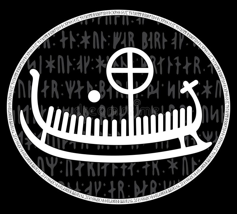 Ancient Runestone with Engraved Scandinavian Pattern, Drakkar Stock ...