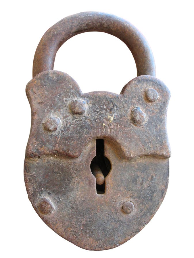 Ancient Rusted Old Lock Isolated Over White Stock Photography - Image ...