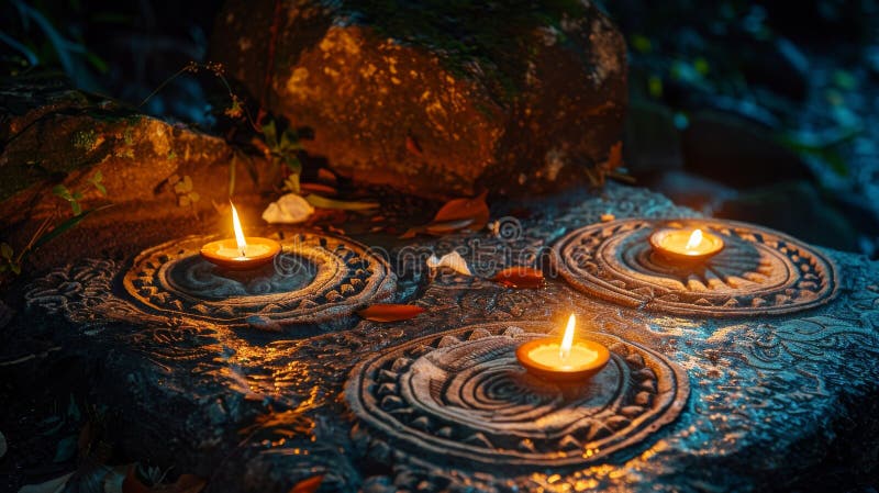 Ancient Sacrificial Symbols Glowing on an Altar during a Mystical ...