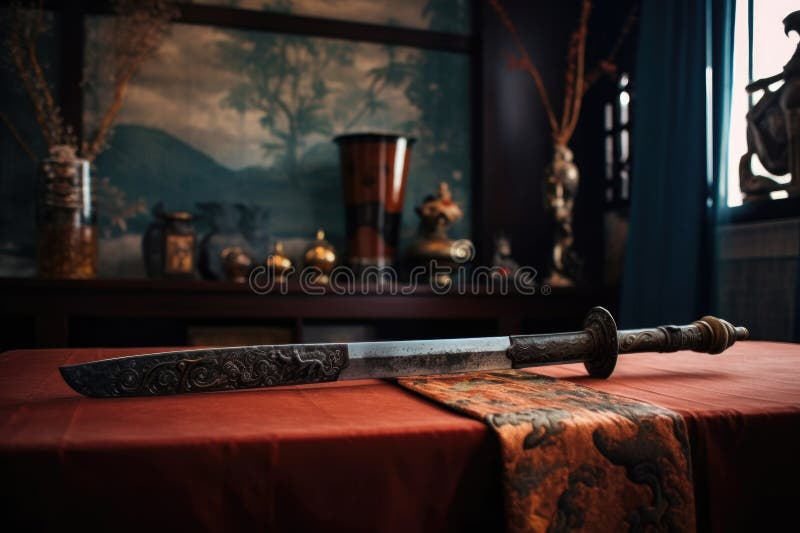 Ancient Samurai Sword in Its Sheath on a Table Stock Illustration ...