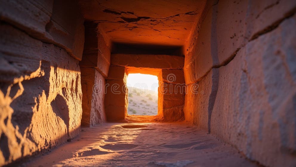 Ancient Sandstone Chambers Lit by Warm Sunrise Stock Photo - Image of ...