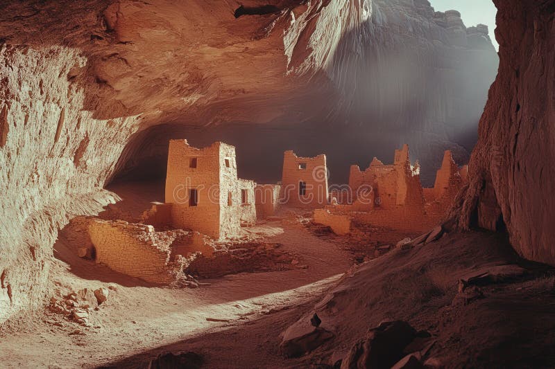 Ancient Sandstone Ruins in a Shaded Cavern Stock Photo - Image of ...