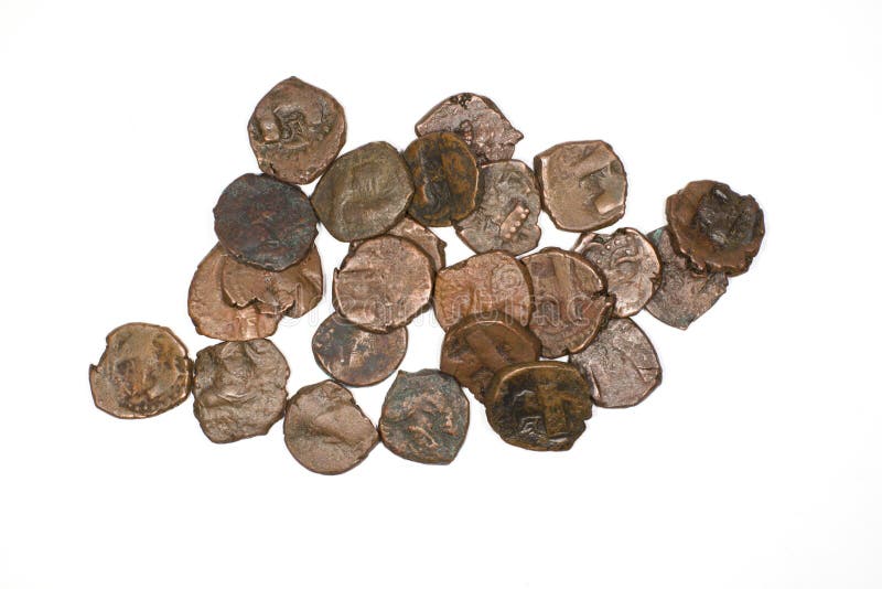 Ancient Sasanid Bronze Coins on White Background Stock Image - Image of ...