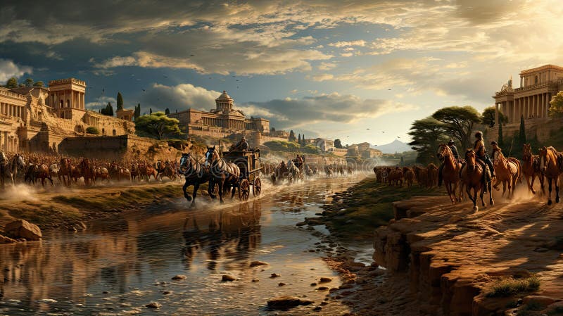 Ancient Scene Battle of Canne with Cavalry Fight Stock Illustration ...