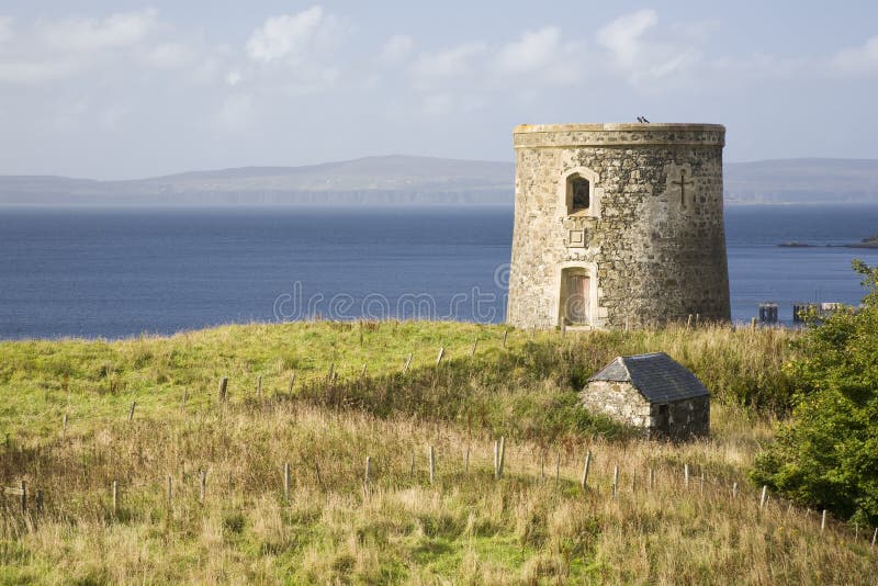 Ancient Scottish Watch Tower Against Coastline Stock Image - Image of ...