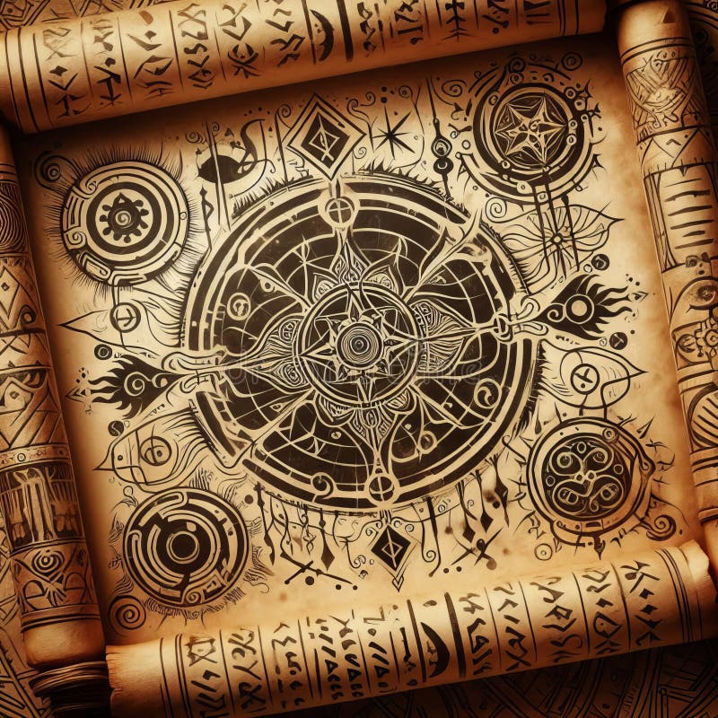 Ancient Scroll an Ancient Scroll with Mysterious Runes and Illus Stock ...