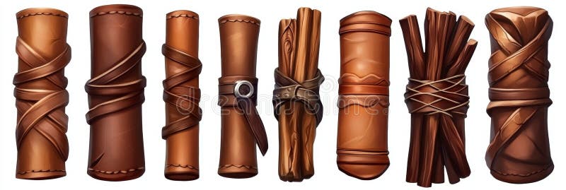Ancient Scroll Cases of Aged Leather in Diverse Designs, Isolated on ...