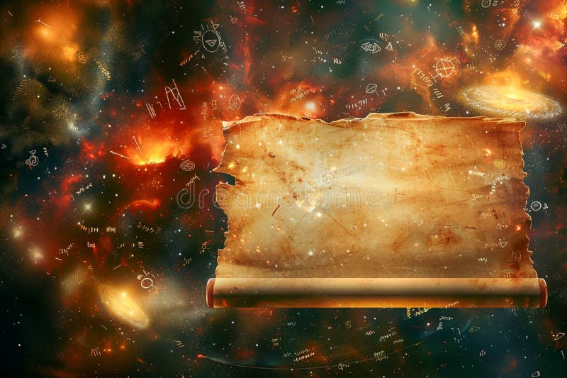 Ancient Scroll in a Cosmic Universe Stock Image - Image of scroll ...