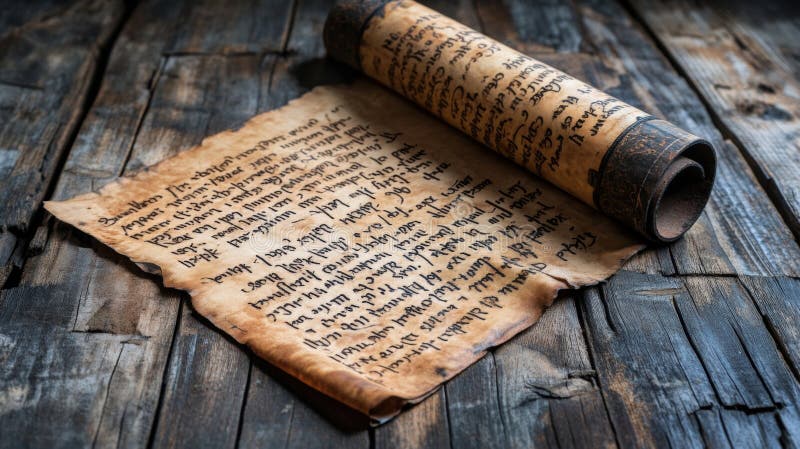 Ancient Scroll Covered in Cryptic Medieval Writing and Symbols Stock ...