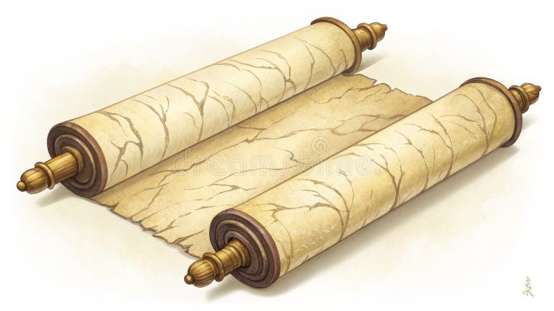 Ancient Scroll Digital Painting, Beige Parchment, Rolled Design, Scroll ...
