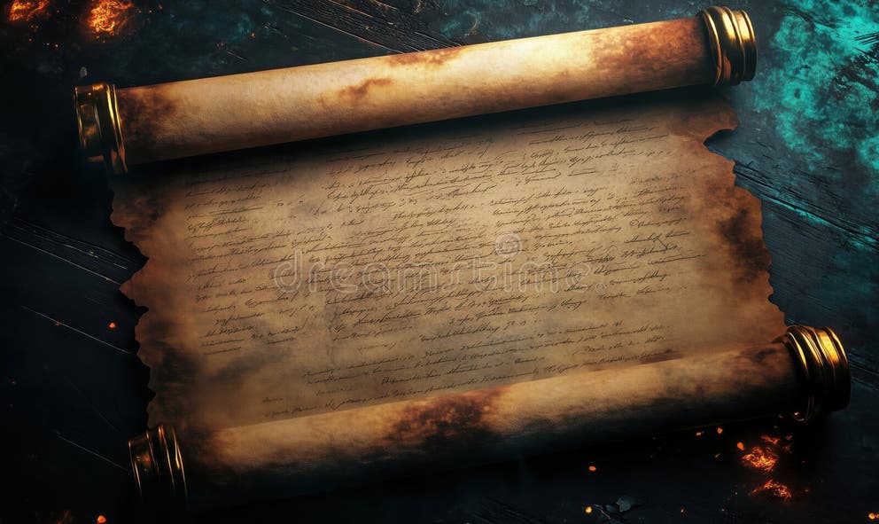 Ancient Scroll with Handwritten Text on Aged Parchment, Decorative ...