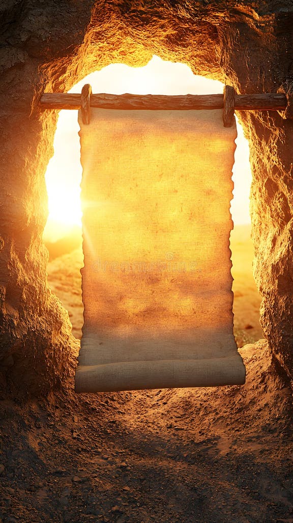 Ancient Scroll Hanging in a Cave Entrance Stock Illustration ...