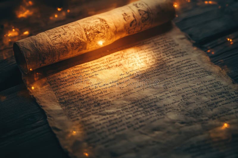 Ancient Scroll Illuminated by Soft Light Reveals Intricate Handwritten ...