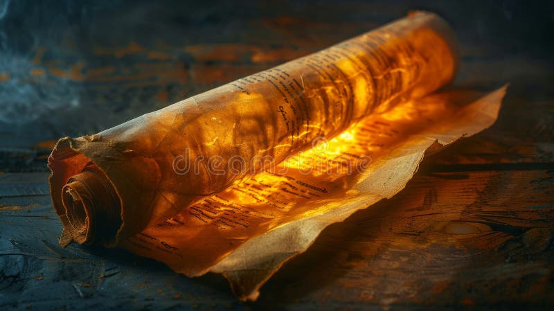 Ancient Scroll Illuminated by Warm Light Resting on a Textured Surface ...