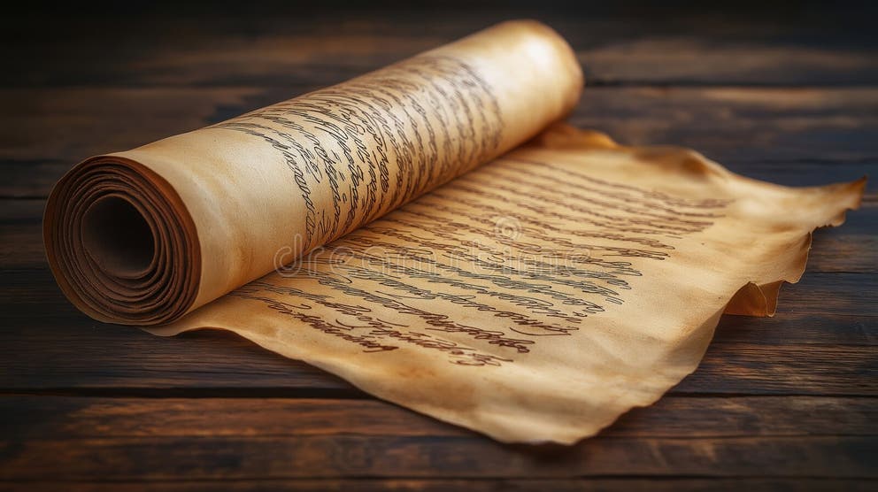 Ancient Scroll with Intricate Handwritten Text on Aged Parchment Paper ...