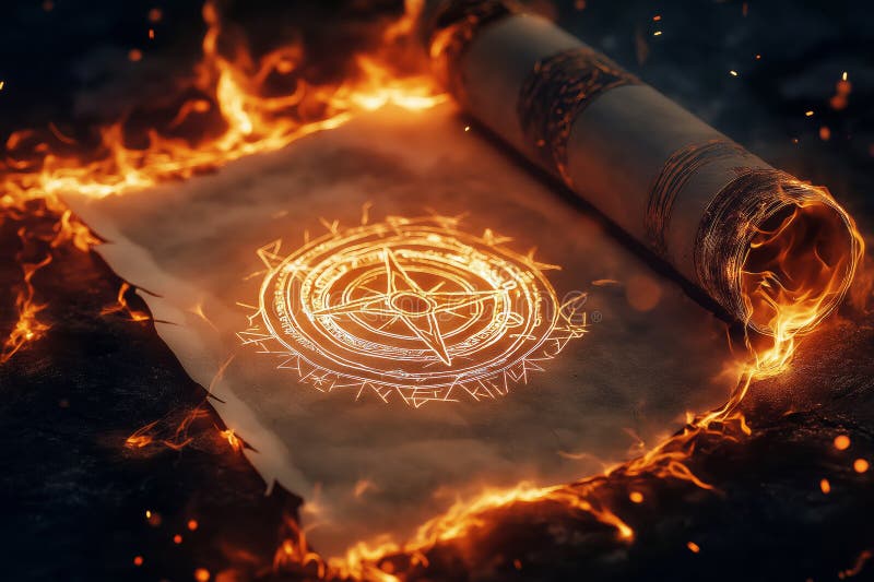 An Ancient Scroll with Magical Symbols Surrounded by Flames that Do Not ...