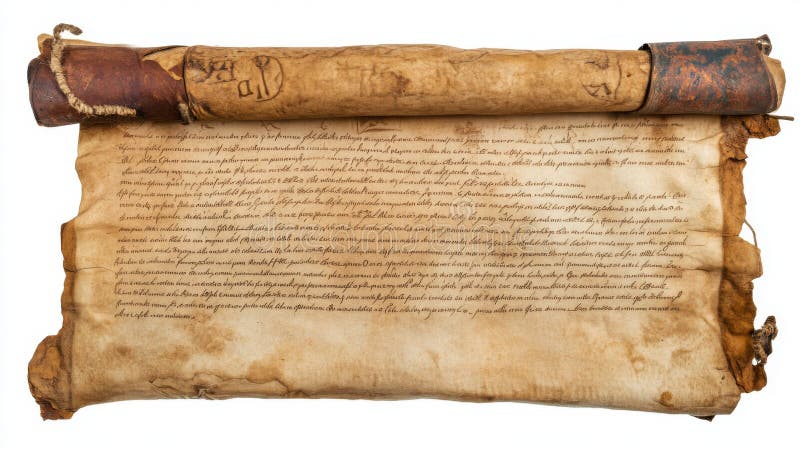 Ancient Scroll with Mysterious Text Unfurled. Its Aged Parchment ...