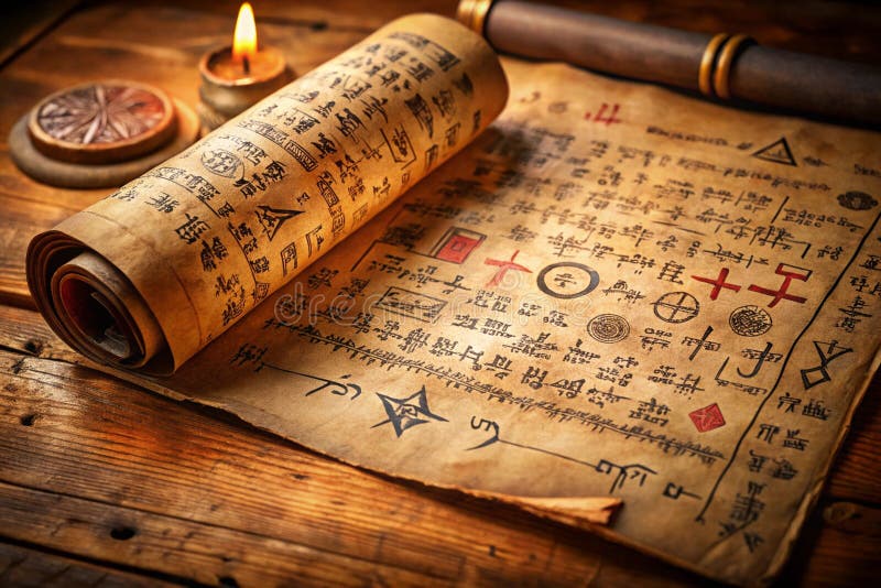 Ancient Scroll with Mystical Symbols and Spell, Illuminated by ...