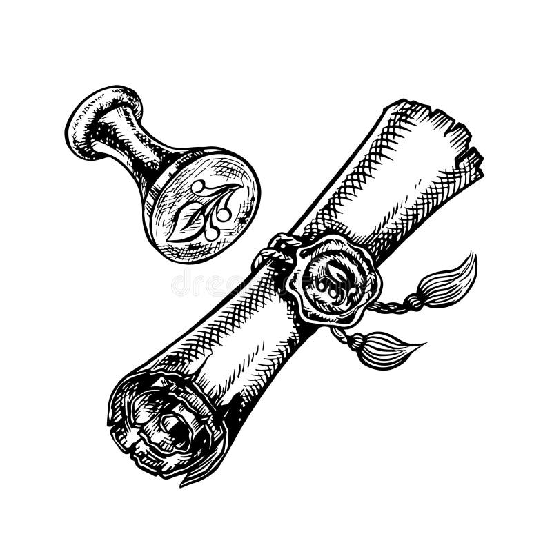 An Ancient Scroll Sealed with a Seal and a Sealing Wax Stamp. Vector ...