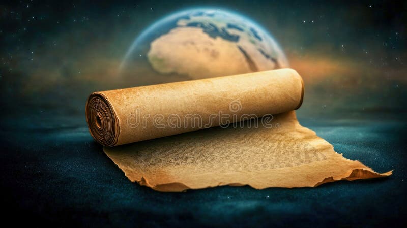 Ancient Scroll Unrolled before the Earth Stock Illustration ...