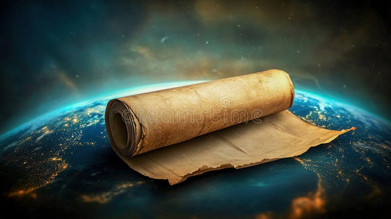 Ancient Scroll Unrolled before the Earth Stock Illustration ...