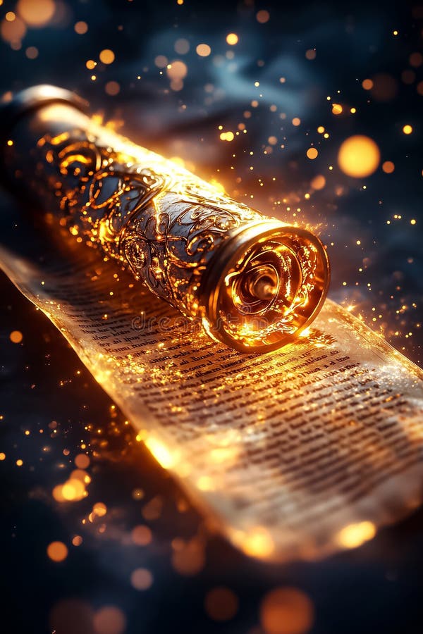 An Ancient Scroll Unrolls in Mid-air, Shimmering with Golden Light and ...