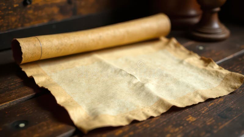 Ancient Scroll on Wooden Table Depicting Historical Document Stock ...