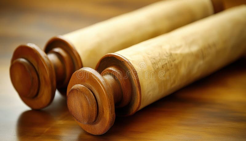 Ancient Scrolls Resting on a Wooden Surface in a Quiet Library Setting ...