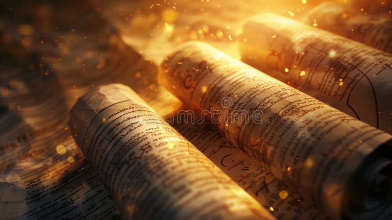 Ancient Scrolls of Sacred Knowledge Illuminated Stock Photo - Image of ...