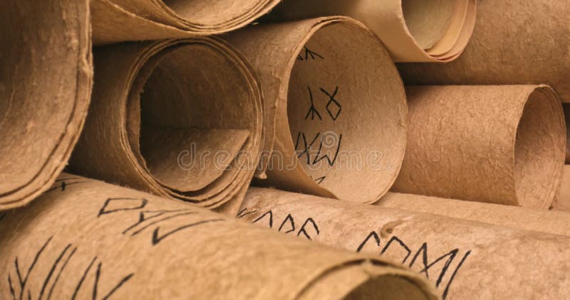 Ancient Scrolls Stacked on Pile. Old Scroll Library. Stock Footage ...