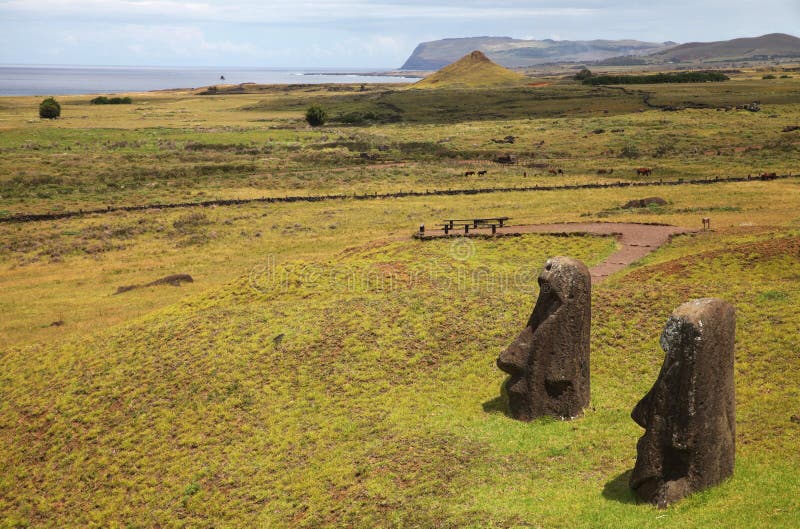Ancient Sculptures on Eastern Island, Chile Stock Photo - Image of ...
