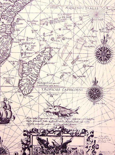 Ancient sea chart, details stock photo. Image of cartography - 7030082