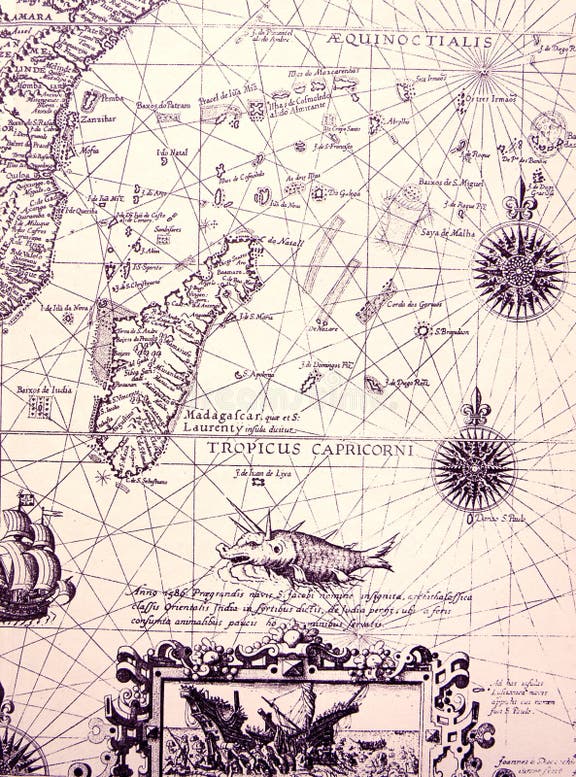 Ancient sea chart, details stock photo. Image of cartography - 7030082