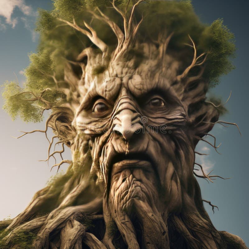 An Ancient Sentient Tree with a Face Stock Illustration - Illustration ...