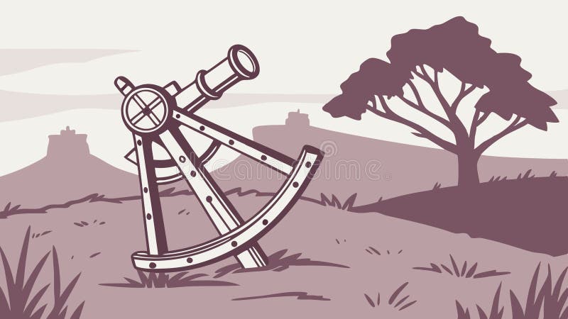 Ancient Sextant in Savanna with Tree, Wildlife Observation, Vector ...