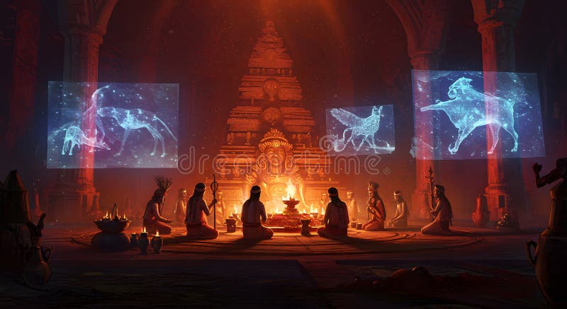 Ancient Shamanic Ritual with Celestial Projections Stock Illustration ...