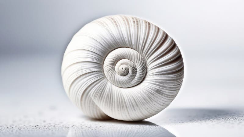 Ancient White Shell with Spiral Pattern on White Mirror Background with ...