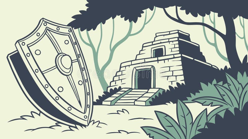 Ancient Shield by Mayan Temple, Guardian of History, Vector Design ...