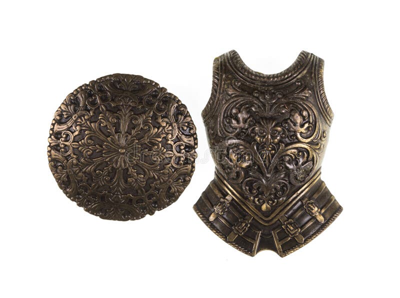 Ancient Shield on White Isolated Background Stock Photo - Image of ...