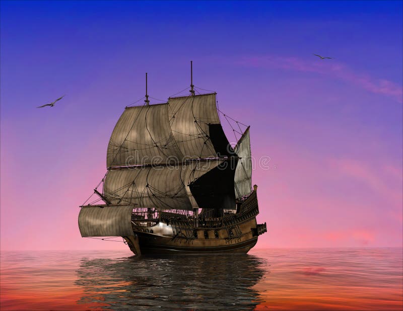 The ancient ship stock illustration. Illustration of schooner - 9499945