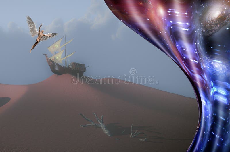 Ancient Ship on a Sand Dune Stock Illustration - Illustration of ...