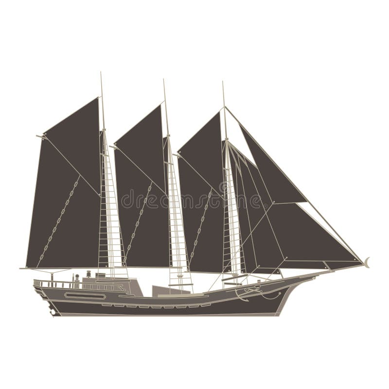Ancient Ship Side View Monochrome Flat in Gray Color Theme Stock Vector ...