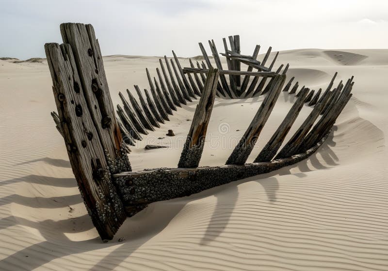 Ancient Ship Skeleton Buried in Sand Dunes Stock Illustration ...