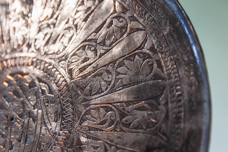 An Ancient Silver Plate with Embossed Patterns is in Antique Shop Stock ...