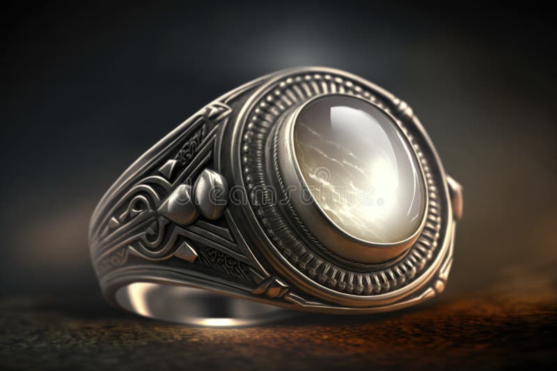 Ancient Silver Ring with a Glowing White Moonstone AI Generation Stock ...
