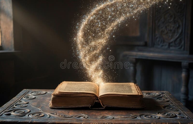 Ancient Spellbook with Celestial Magic and Swirling, Mystical Glowing ...